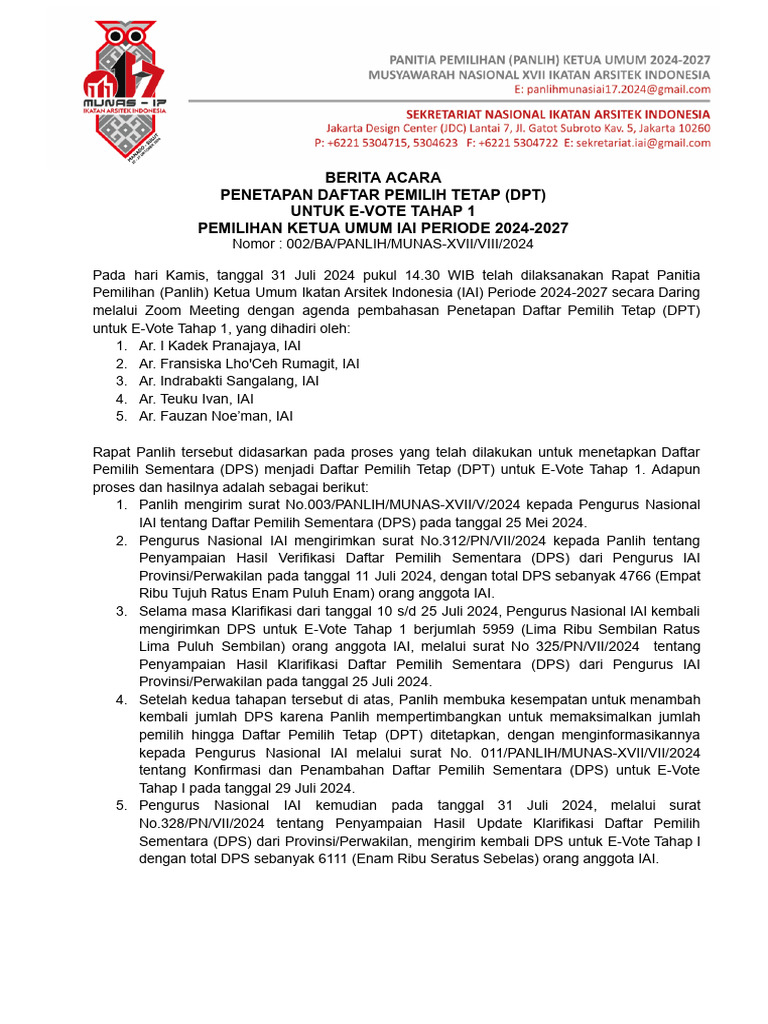 Berita Acara Daftar Pemilih Tetap | PDF