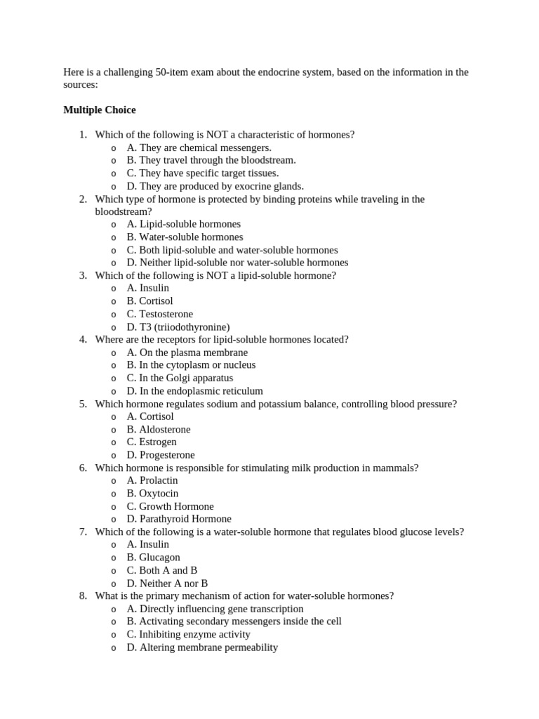 Endocrine Practice Test | PDF | Endocrine System | Hormone