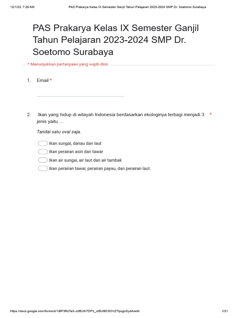 Soal Pas Prakarya Kelas 9 | PDF
