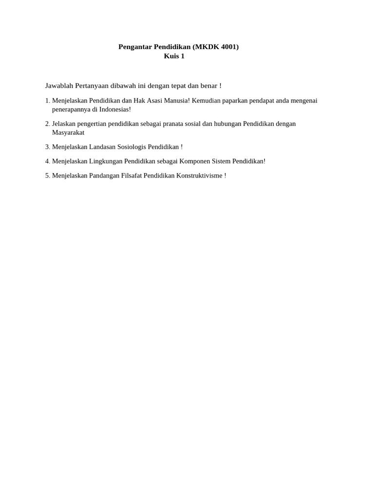 Kuis 1 Pengantar Pendidikan | PDF