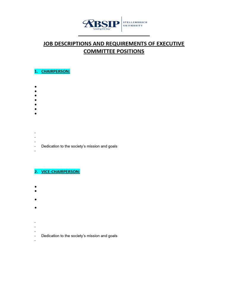 Executive Committee Roles Overview | PDF | Entrepreneurship | Leadership