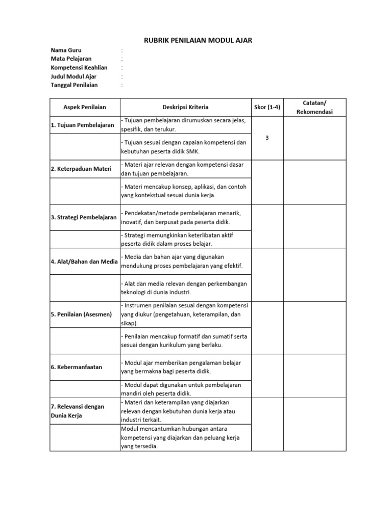 Penilaian Modul Ajar | PDF