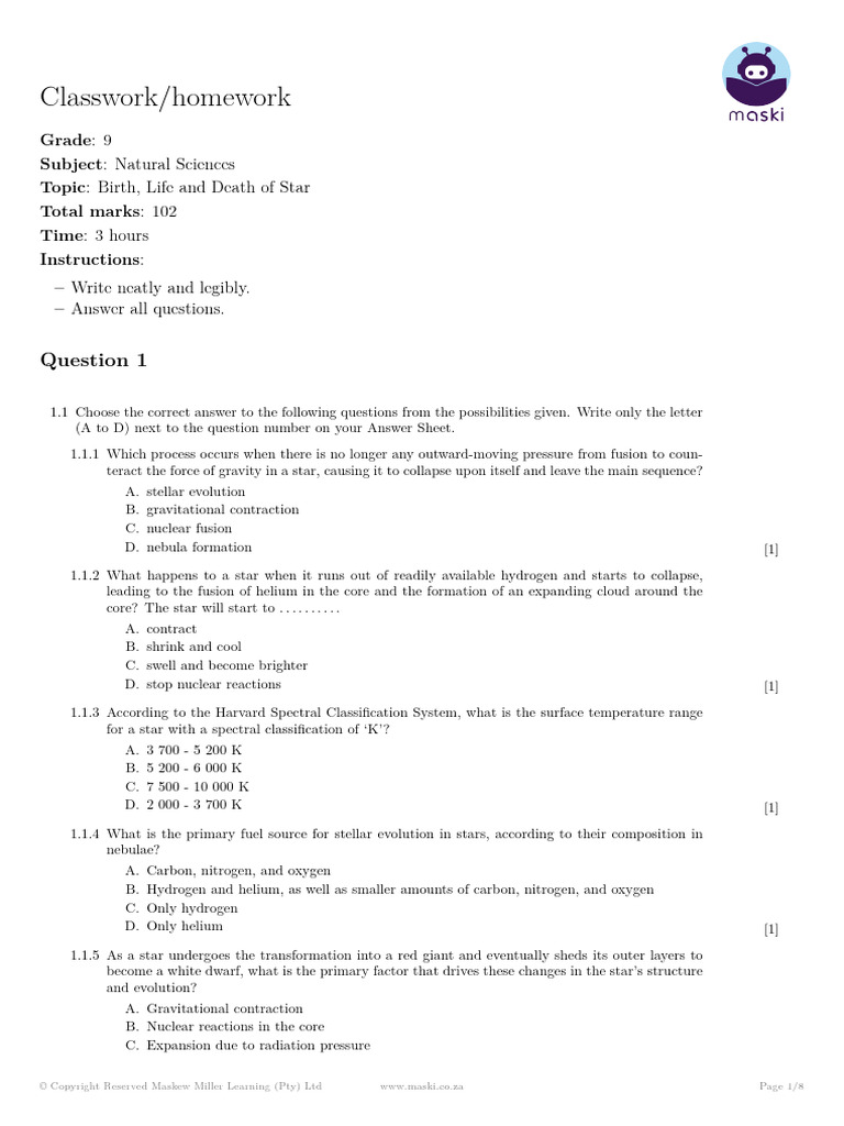 Classwork Homework 100 20241129014553 | PDF | Stars | Nuclear Fusion