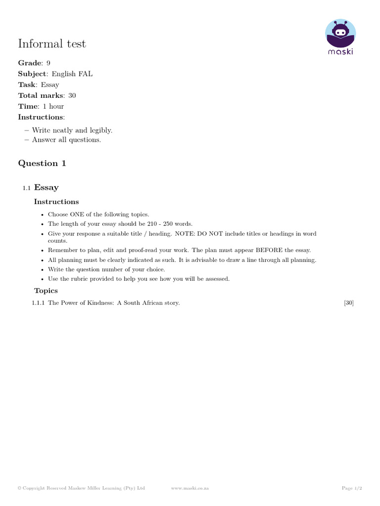 Informal Test 20 20241129014232 | PDF | Essays | Paragraph