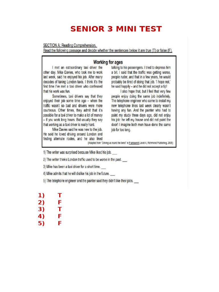 Mini Test Ingles | PDF