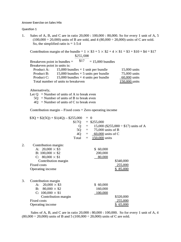 Exercise Topic 1 Answer - Sales Mix | PDF | Marketing | Market (Economics)