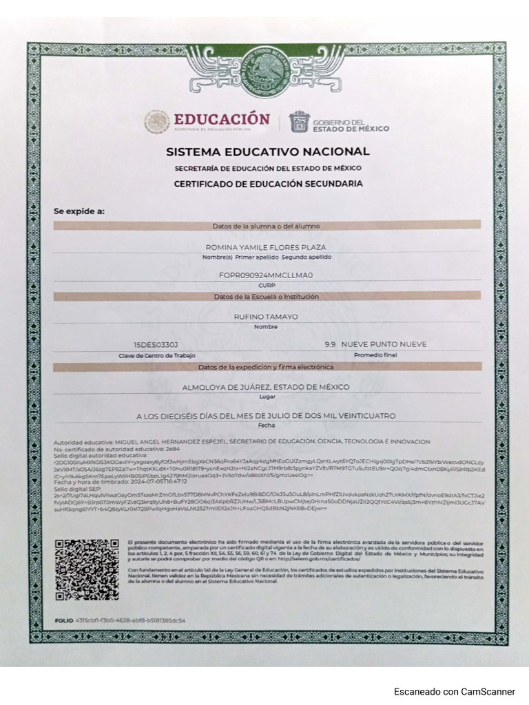 Certificado de Educación Secundaria | PDF