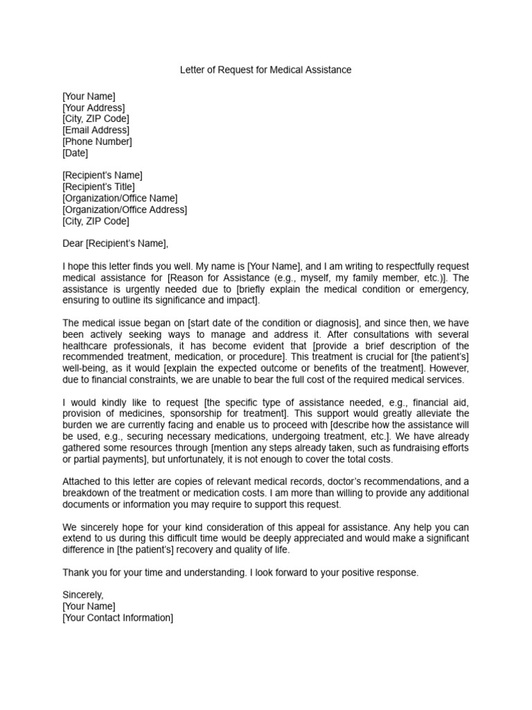 Sample Letter of Request For Medical Assistance | PDF
