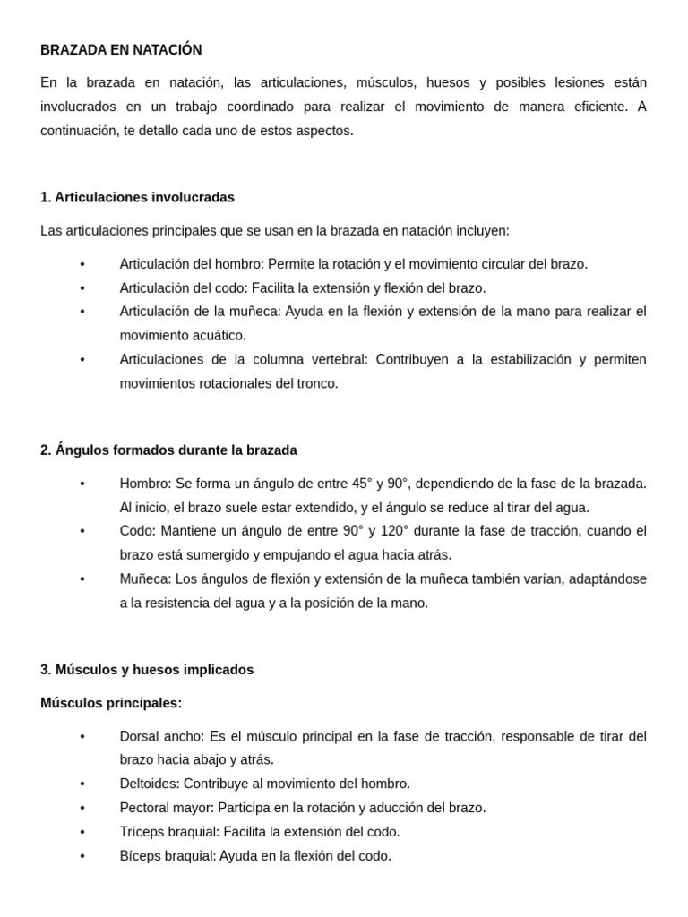 Brazada En Natación Pdf Hombro Codo