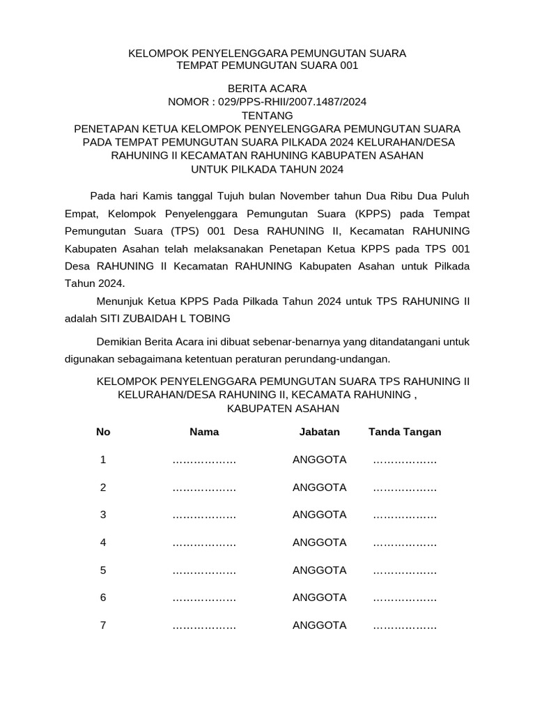 Ba KPPS - Pemilihan Ketua KPPS 001 | PDF