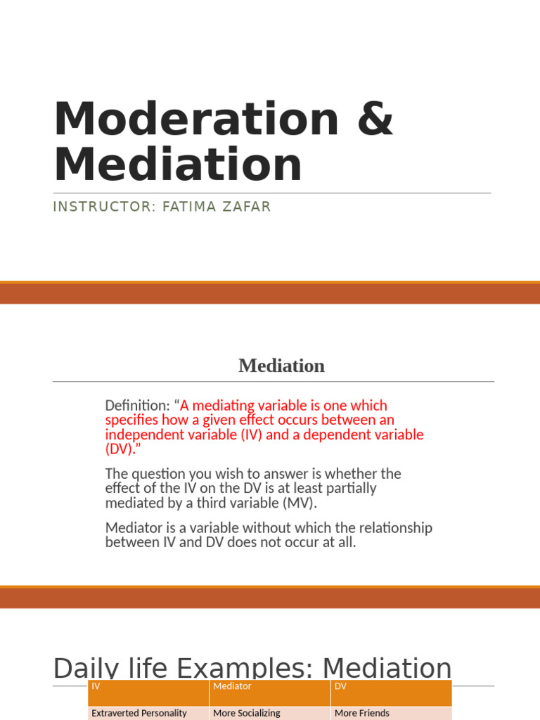 Lecture 11 - Moderation & Mediation | PDF | Psychology | Psychological ...