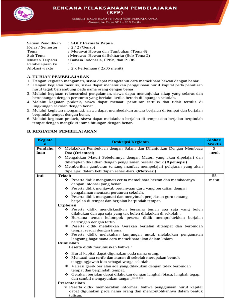 RPP Tema 6 Sub Tema 2 PB 5 | PDF