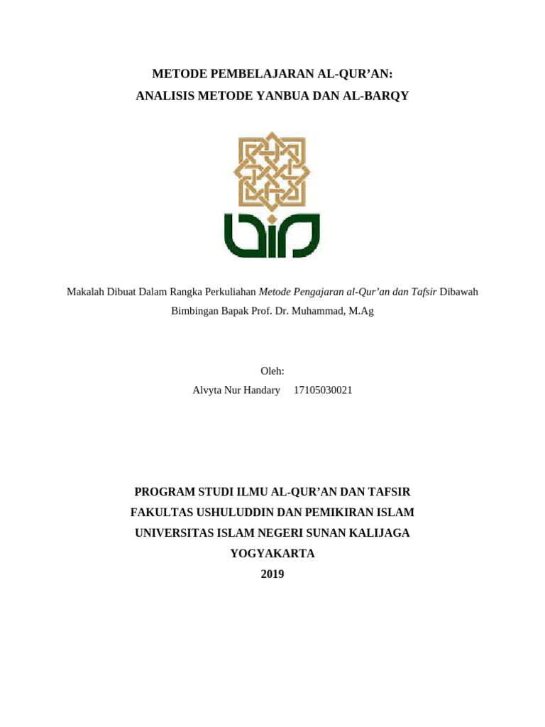 Metode Yanbu'a Dan Al Barqy Dalam Pengajaran Al-Qur'an | PDF