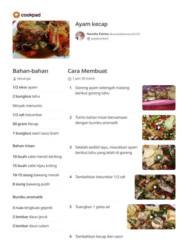 Resep Ayam Kecap Oleh Nandia Fatma - Cookpad | PDF