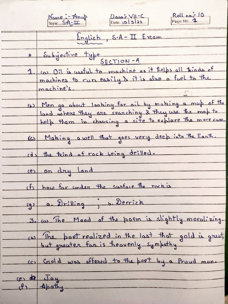 Name-Anup, Class-7c, Roll No. - 10, Sa-2 Exam English | PDF