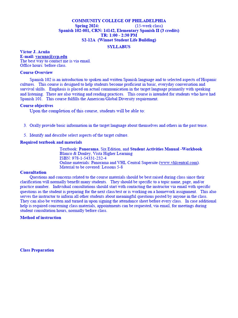 Spanish 102 Syllabus - Spring 2024 | PDF | Academic Integrity ...
