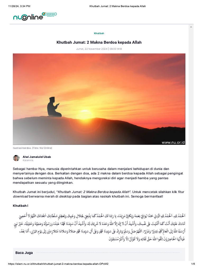 "Khutbah Jumat: Makna Berdoa" | PDF