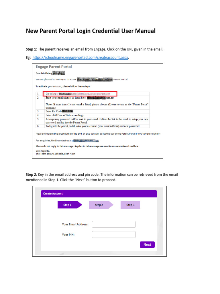 New Parent Portal Login Credential User Manual Pdf