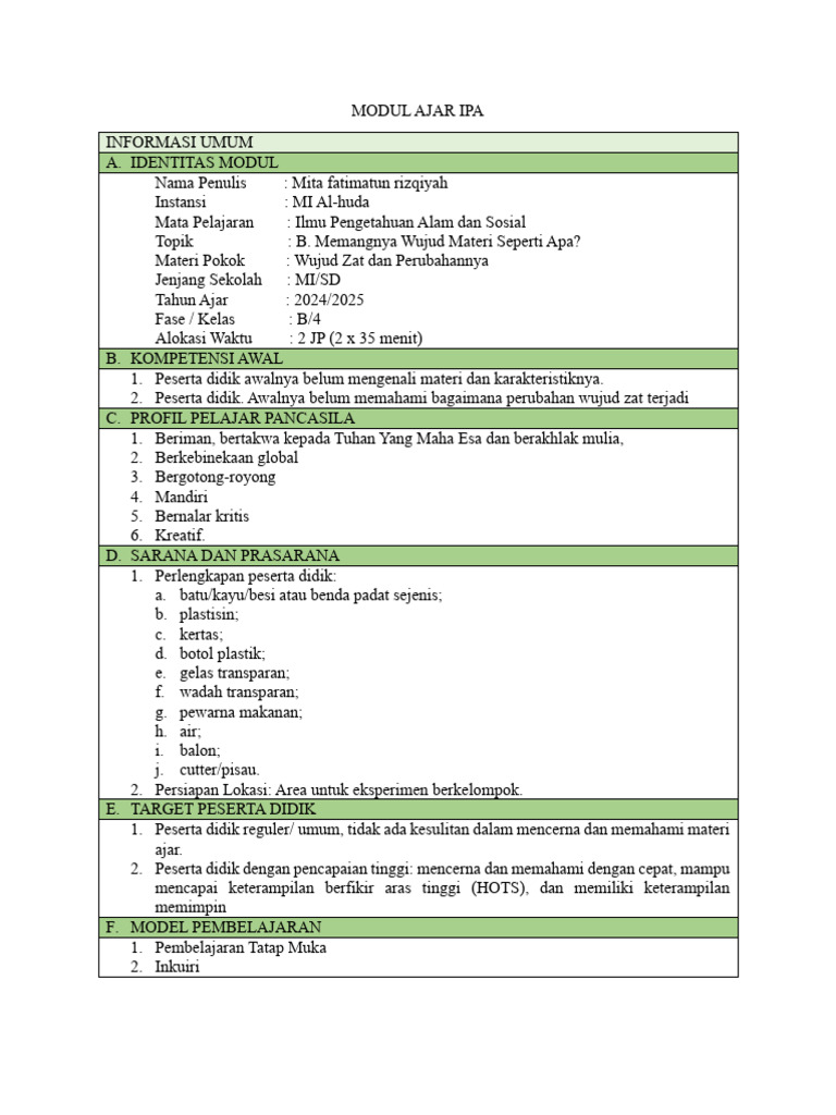 Modul. Ajar IPA Kelas 4 | PDF