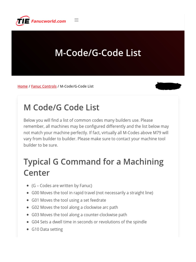 M-Code-G-Code List - TIE Information Center | PDF | Metalworking