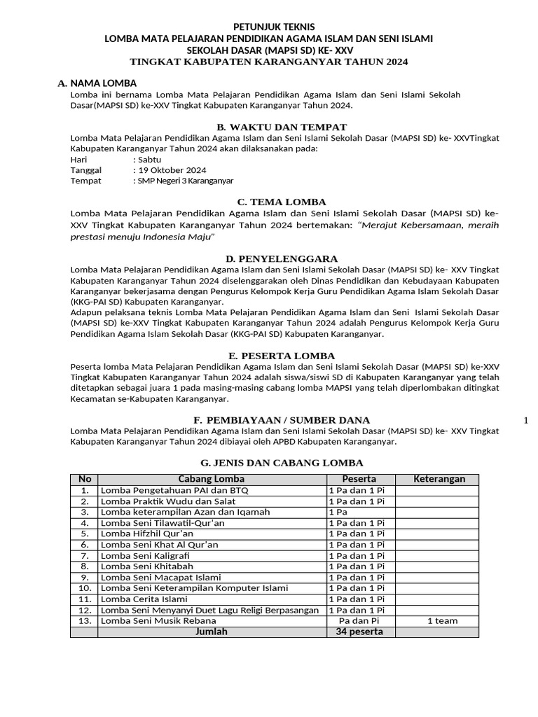 Panduan Lomba Mapsi Ke 25 TH 2024 - Kab - Karanganyar | PDF