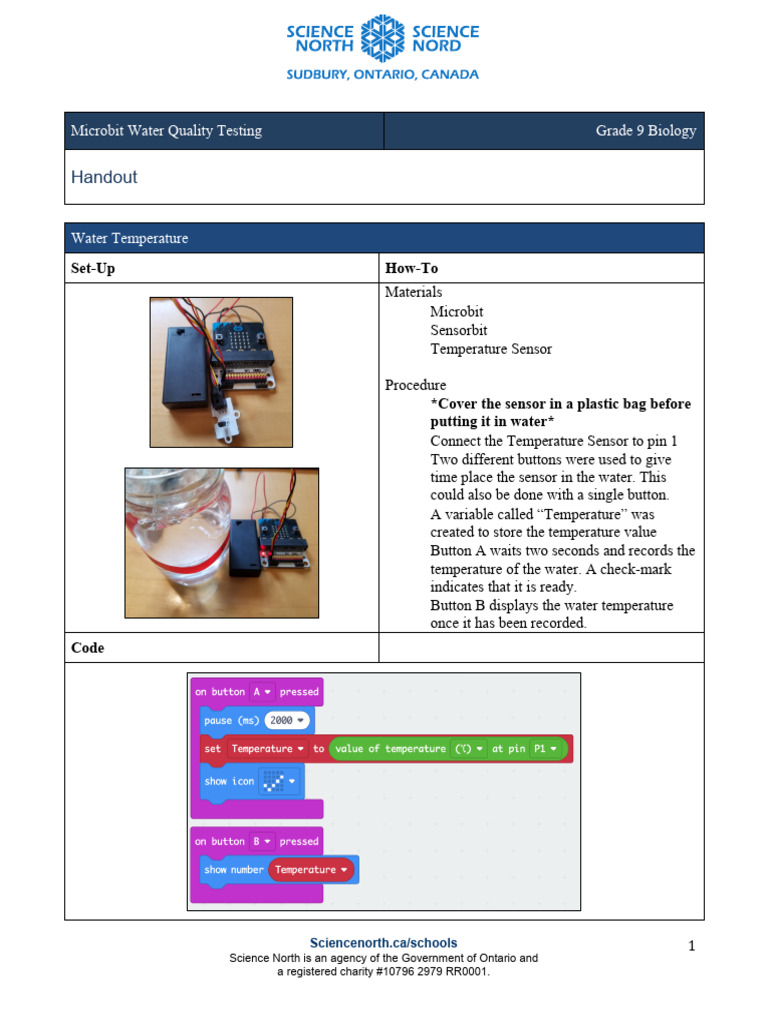Microbit Water Quality Testing Handout | PDF | Water