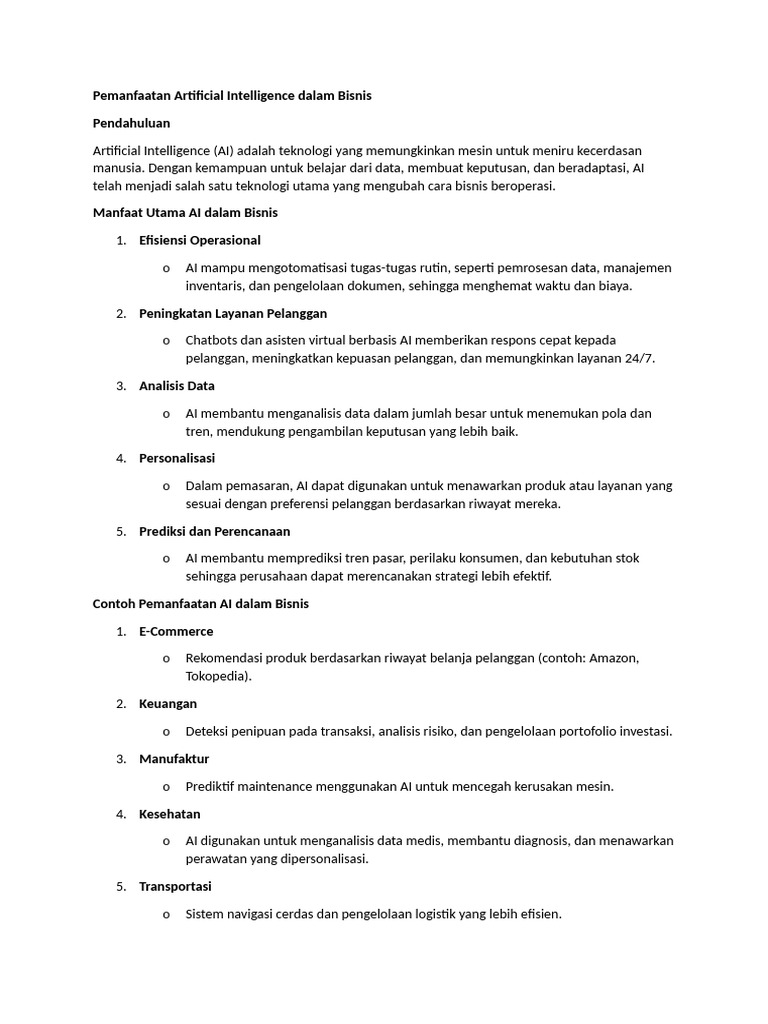Pemanfaatan Artificial Intelligence Dalam Bisnis | PDF