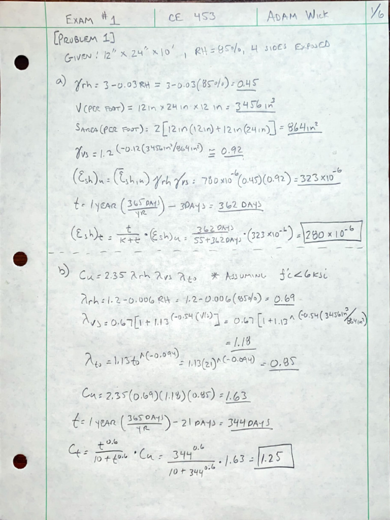 AWick CE453 Exam 1 | PDF