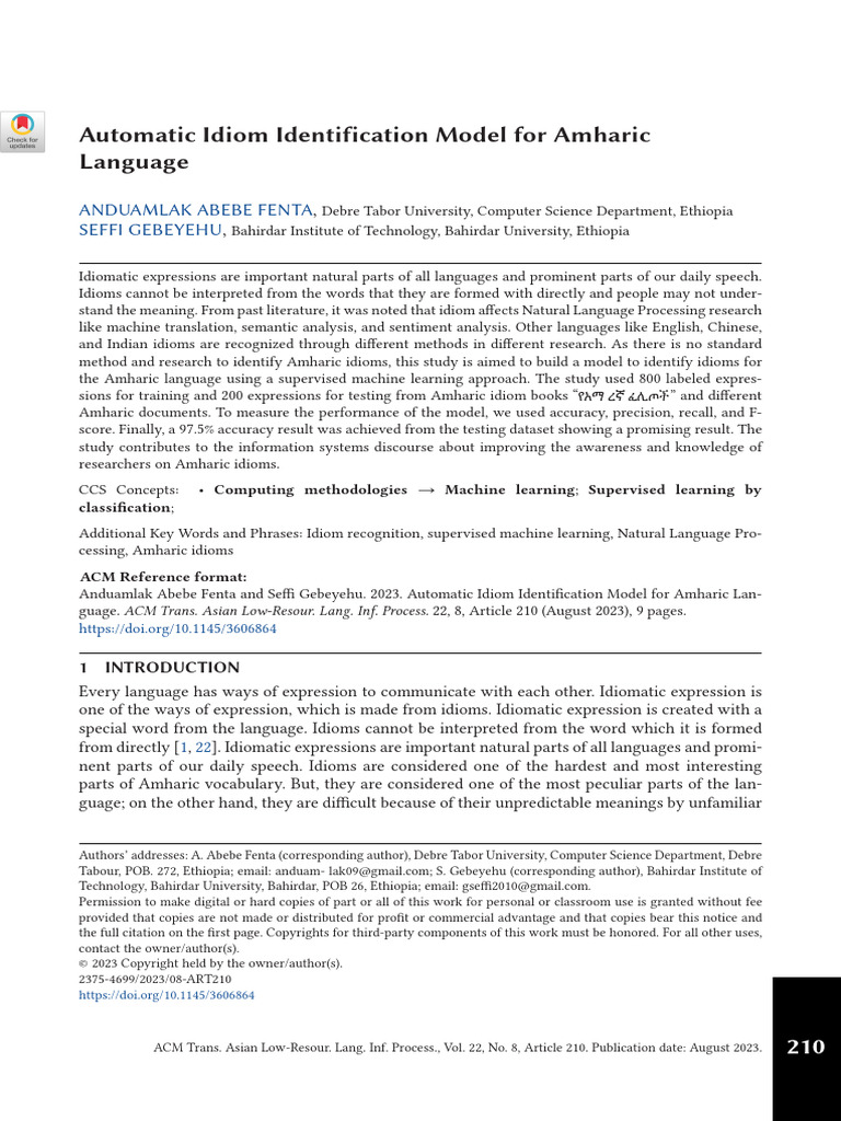 Amharic Idiom Paper | PDF | Idiom | Machine Learning