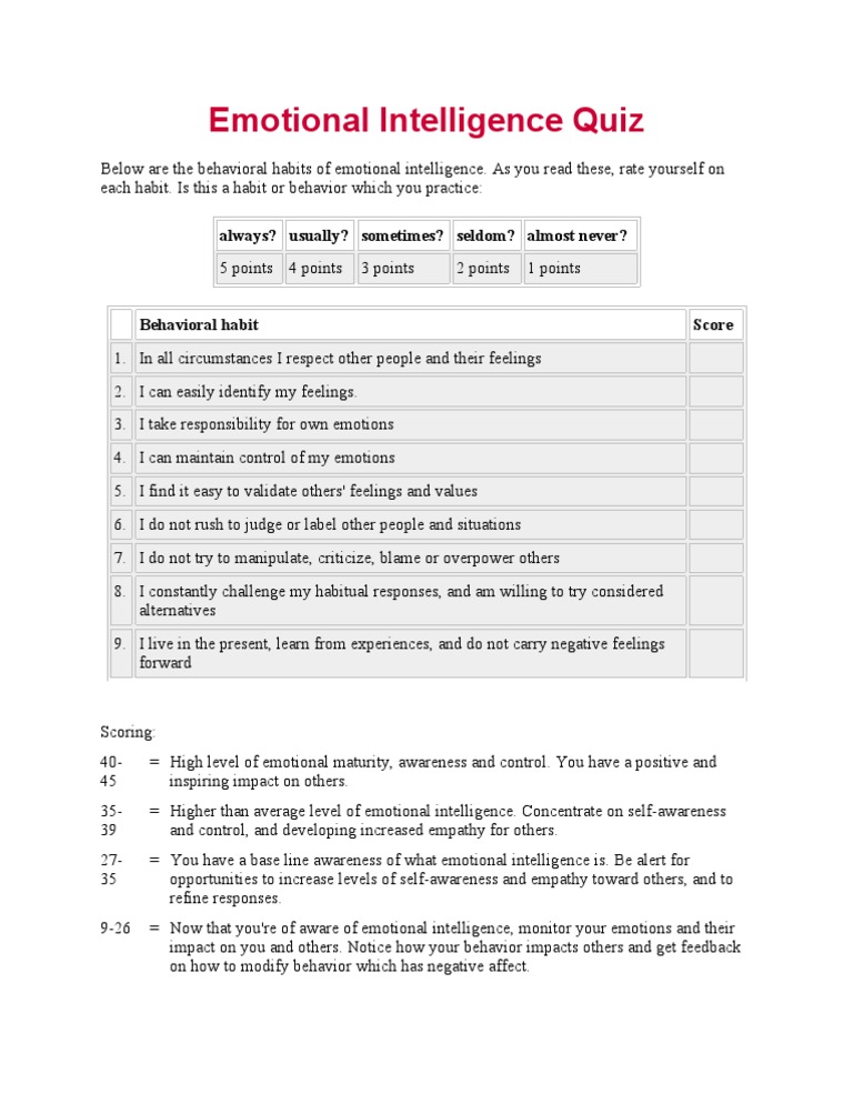 Emotional Intelligence Quiz | PDF