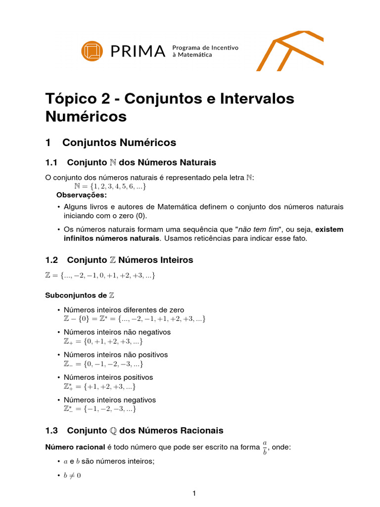 Apostila Conjuntos e Intervalos Numéricos | PDF | Número racional | Decimal