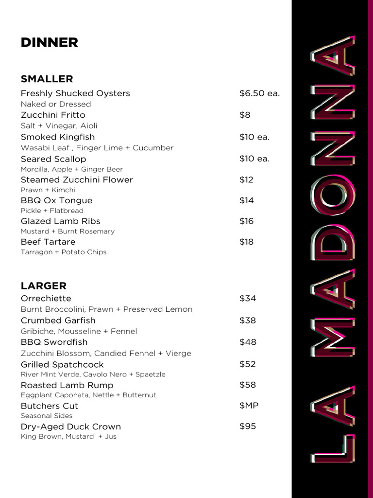 La Madonna Restaurant Dinner Menu | PDF