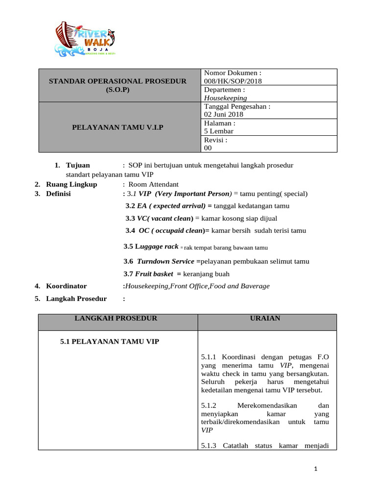 008 Sop Pelayanan Tamu Vip | PDF