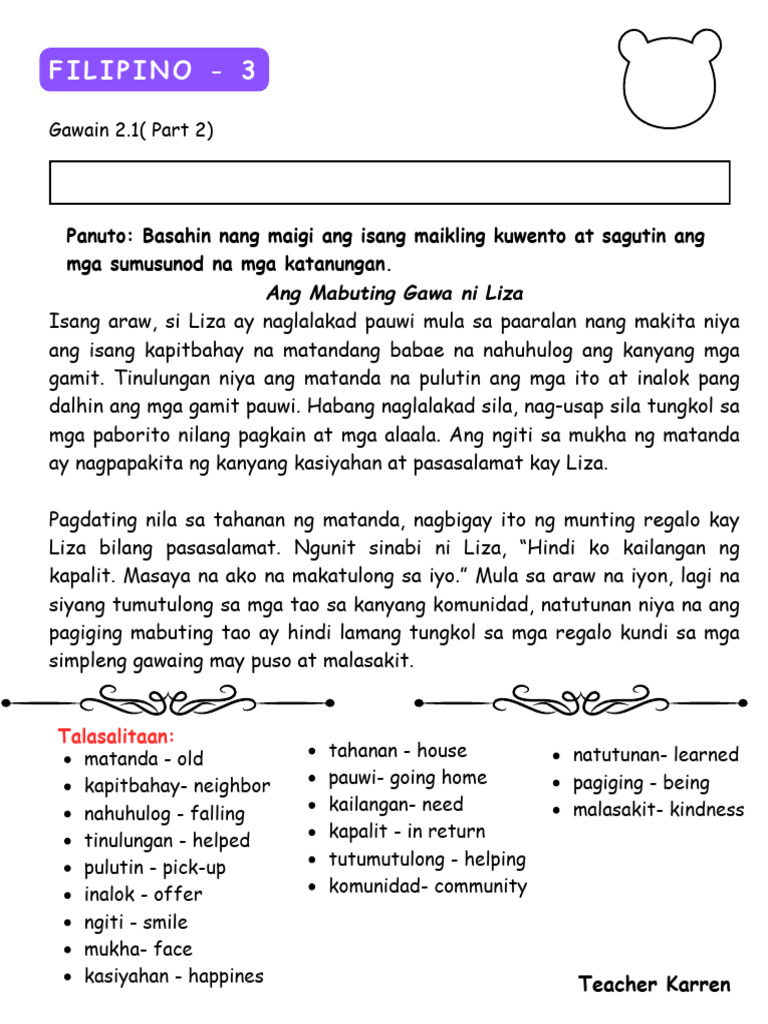 K-3 Fil Notes and Seatwork 2nd Q - Grade 2 Kailanan | PDF