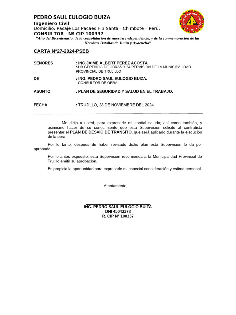 Carta N°028 - Consultor | PDF