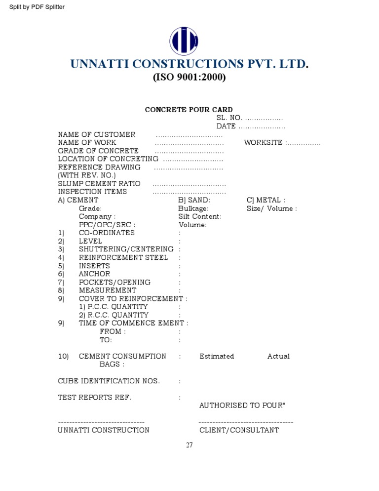 Concrete Pour Card | PDF | Concrete | Engineering