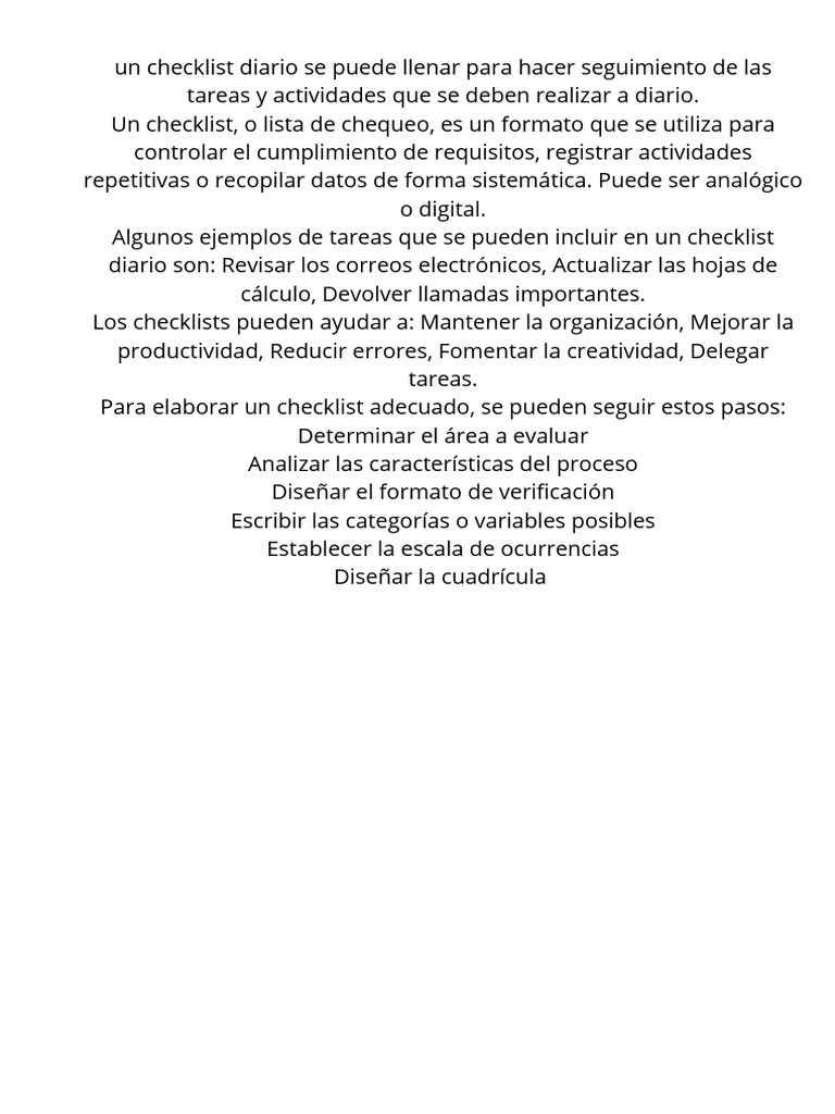 Un Checklist Diario Se Puede Llenar para Hacer Seguimiento de Las ...