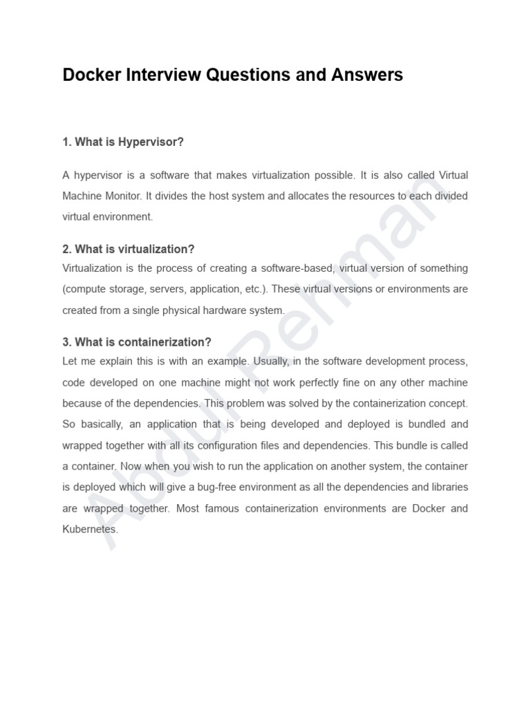 Docker Interview - FAQs & Answers | PDF | Virtualization | Virtual Machine