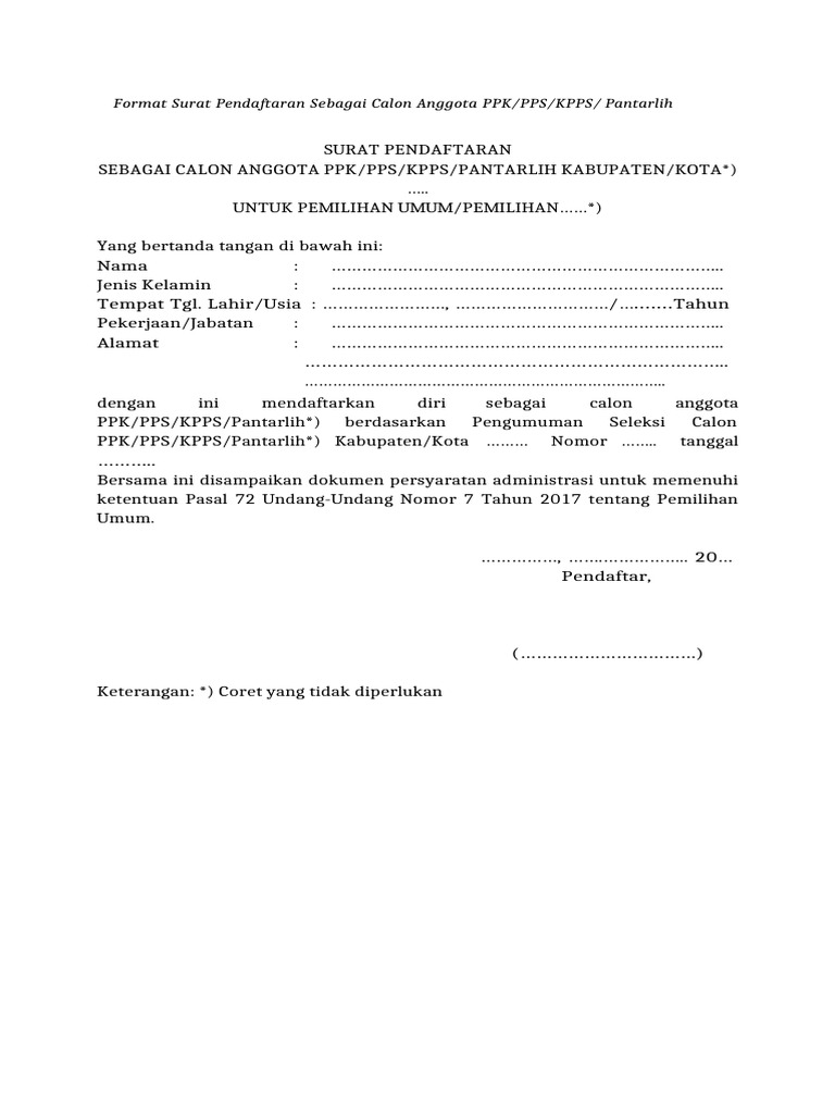 Format Surat Pendaftaran, Pernyataan, KPPS | PDF