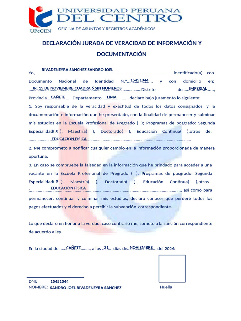 Declaración de Veracidad | PDF