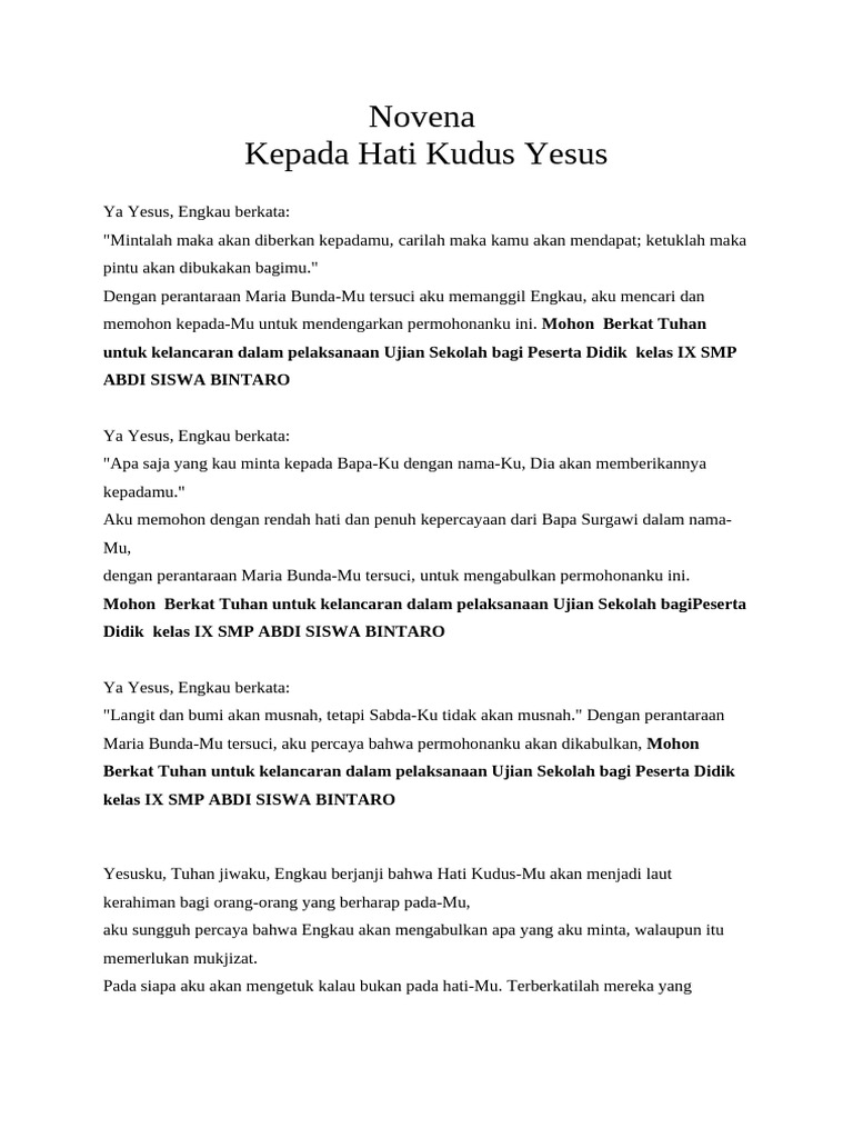 Novena Hati Kudus Yesus | PDF