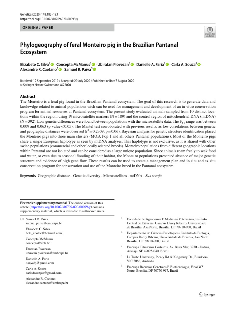 Phylogeography of Feral Monteiro Pig in The Brazilian Pantanal ...