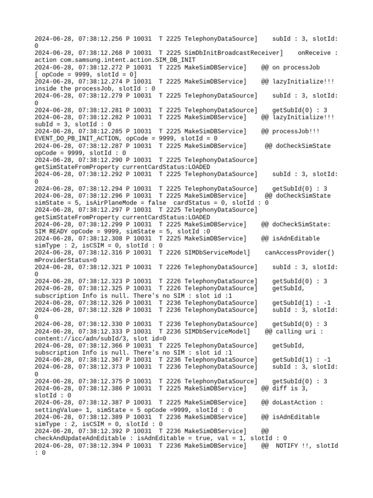 SIM Database Initialization Logs | PDF