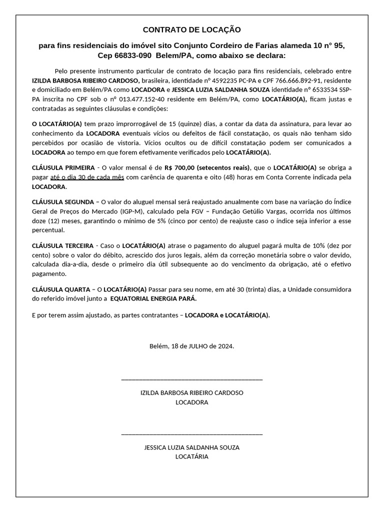 Cópia de Alugel Jessica. e Izilda | PDF | Aluguel