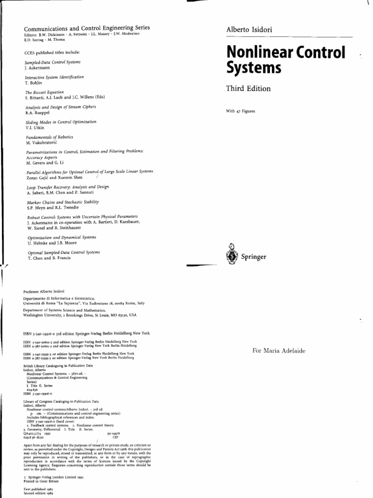 (Communications and Control Engineering) Alberto Isidori - Nonlinear Control Systems - Springer ...