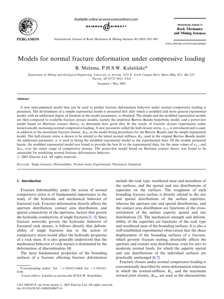 Models For Normal Fracture Deformation Under Compressive Loading | PDF | Fracture | Deformation ...