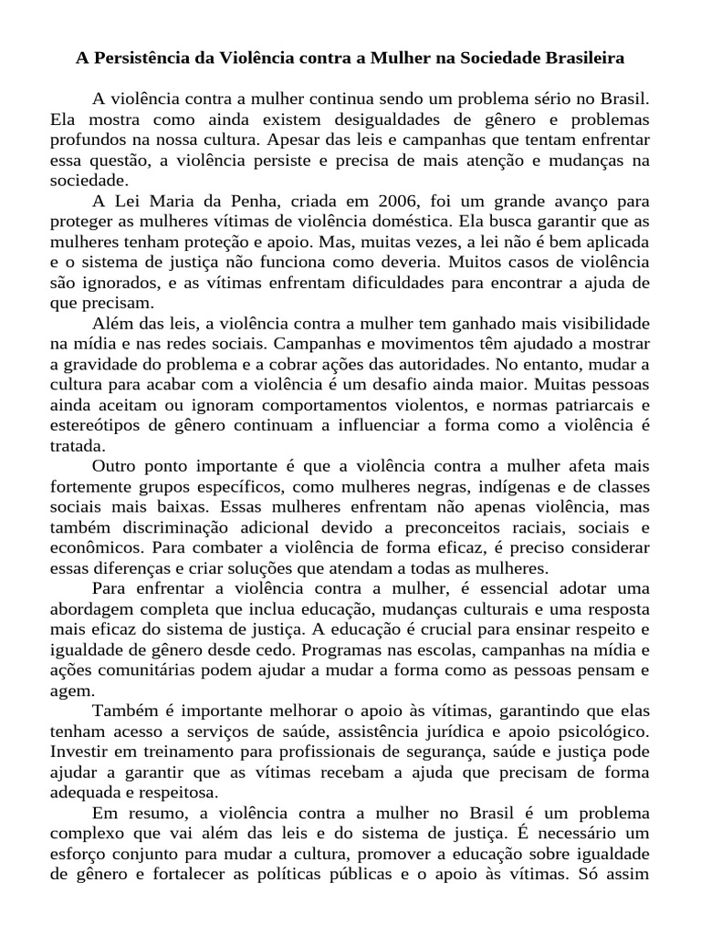 Violência contra a Mulher no Brasil | PDF | Violência | Violência ...