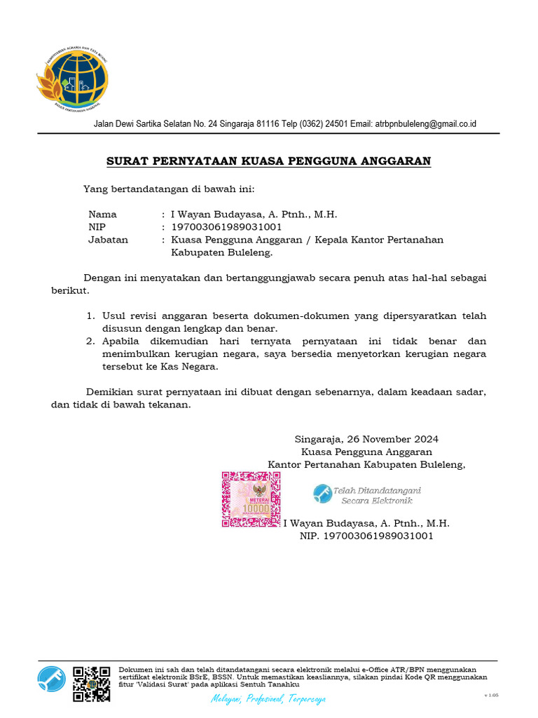 Surat Pernyataan KPA | PDF