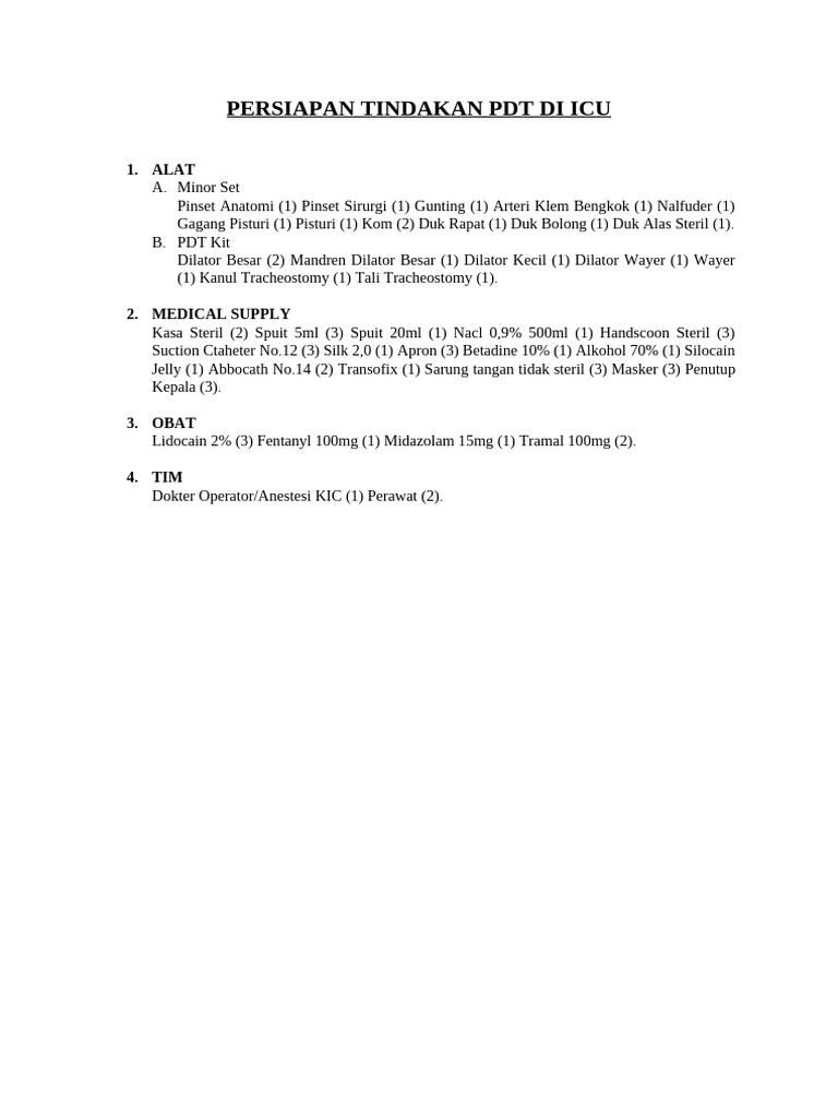 Persiapan Tindakan PDT Di Icu | PDF