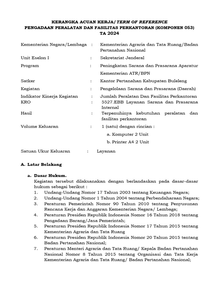 Pengadaan Peralatan Kantor Buleleng 2024 | PDF